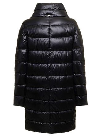 Herno Womens Long Down Jacket Black Tech Fabric Polyamide Puffer