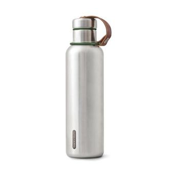 Black + Blum Gourde Isotherme - Thermos en Acier Inoxydable avec Large Goulot - Anse en Cuir Vegan - Garde la Chaleur 12H, le Froid 24H - 750ml - Argent/Olive