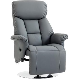 HOMCOM Fauteuil de relaxation - HOMCOM - inclinable pivotant repose-pied r&eacute;glable - jusqu&agrave; 120kg - pour salon chambre home cin&eacute;ma - gris