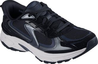 Skechers Slip-On Sneaker SKECHERS STAMINA SPORT, Damen, Gr. 41, schwarz, Lederimitat, Mesh, Veloursleder, Schuhe, Retro Sneaker, Schn&uuml;rschuh mit Metallic-Bes&auml;t