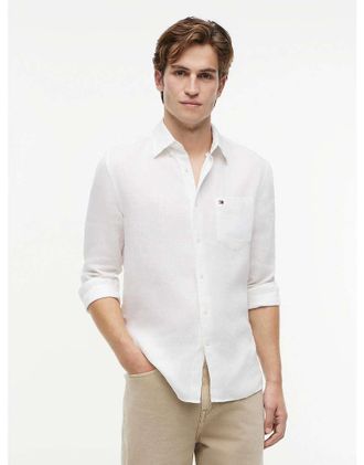 Tommy Hilfiger Regular-Fit-Hemd aus reinem Leinen in verwaschenem Wei&szlig;
