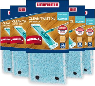 Leifheit Original 5er Set Wischbezug CLEAN Twist XL, super Soft 42 cm, mit Spezialfasern, Wischer Ersatzbezug f&uuml;r minimale Wasseraufnahme, f&uuml;r Parkett, Laminat