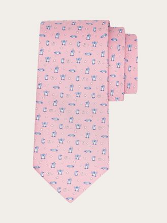 Ferragamo Herren Seidenkrawatte mit Pinguin-Print Rosa