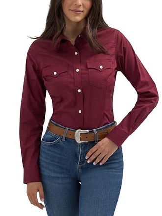 Wrangler Chemise Western r&eacute;tro &agrave; Manches Longues pour Femme Bleu uni, Bordeaux, Taille S