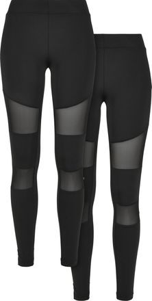 Urban Classics Damen Leggings Ladies Tech Mesh Leggings 2-Pack Black+Black 4XL