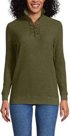 Lands End Waffelstrick-Pullover mit Zipper, Damen, Größe:36-38 regular, Grün, Baumwoll-Mischung/Polyester-Mischung, by Lands End