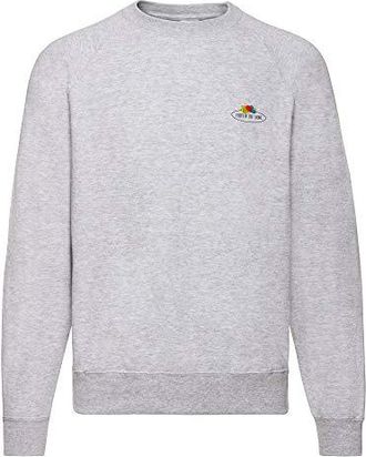 Fruit Of The Loom Sweat raglan classique avec petit logo vintage sur la poitrine - Couleur : gris chiné - Petit logo vintage - Taille : S, Petit logo vintage gris chiné