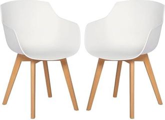 Eggree Lot de 2 chaises de Salle &agrave; Manger et Pieds en Bois de h&ecirc;tre Massif, Chaise de Salon avec accoudoirs, Blanc