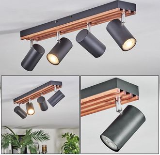 HOFSTEIN Deckenleuchte Orlan, 4-flammige Deckenlampe aus Metall/Holz in Schwarz/Chrom/Natur, verstellbare Leuchte im Boho-Design, 4 x GU10, Esszimmer, Wohnzimm
