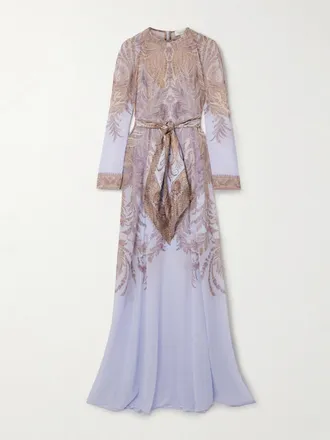 Zimmermann Robe Longue En Mousseline Imprimée À Ceinture - Violet