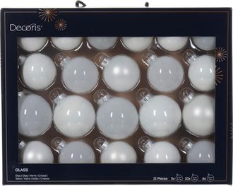 Decoris Weihnachtskugeln Glas 5-7cm 21er Set - matt & glänzend & transparent - Christbaumkugeln Weihnachtsbaumkugeln für Weihnachtsbaum - Kerstbal Glas d7 cm 