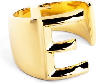 Singularu Personalisierter Signet Letter Ring. Messing mit 18 Kt Vergoldeter Beschichtung. Schmuck für Damen. Buchstabe E