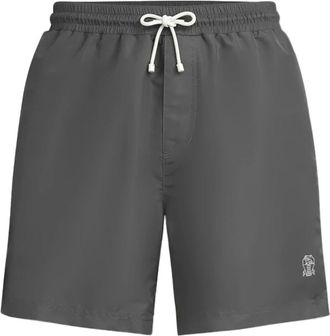 Brunello Cucinelli Homme, Maillots de bain, Gris, Taille: XL Logo Embroidered Drawstring Swim Shorts