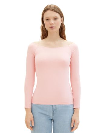 Tom Tailor Tom Tailor Denim Damen Langarmshirt mit Carmen-Ausschnitt, 21171 - Crystal Pink, L