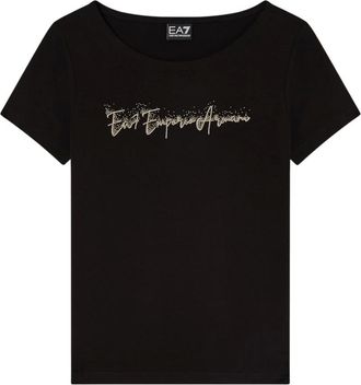 Emporio Armani Emporio Armani Ea7, Femme, Tops, Noir, Taille: 44 FR Logo T-shirt avec Micro Clous