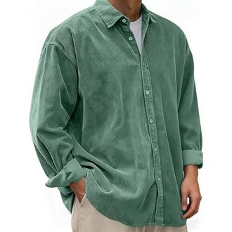 Generic Veste l&eacute;g&egrave;re en velours c&ocirc;tel&eacute; pour homme - Veste boutonn&eacute;e &agrave; manches longues pour le travail d&eacute;contract&eacute; en plein air, Vert, 4XL