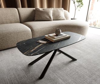 DELIFE Couchtisch Edge Boot 100x50 cm Keramik Laminam Noir Desir Braun Sarity Metall Schwarz, Couchtische