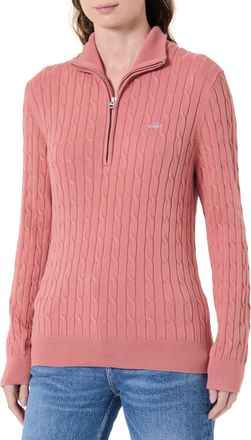 GANT Damen Stretch Cotton Cable Half-Zip Pullover, Faded Brick, XL EU