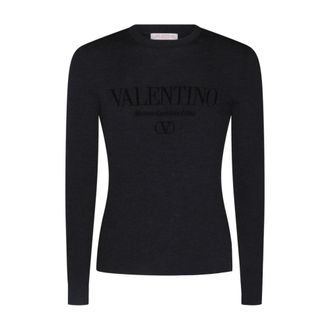 Valentino Garavani Logo Woll-Rundhalspullover - - Tops - Herren - Grau - XL