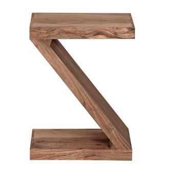 WOHNLING Beistelltisch Massiv-Holz Akazie 59 cm Wohnzimmer-Tisch Design dunkel-braun Landhaus-Stil Couchtisch Natur-Produkt Standregal Unikat Zeitungshalter Ma