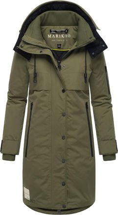 Marikoo Damen Wintermantel warmer Parka mit Taillenzugband und abnehmbarer Kapuze Anoukaa 16 Olive Forest Gr. 3XL
