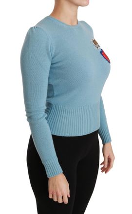 Dolce & Gabbana Womens Beaded Crown & Heart Wool Sweater Blue