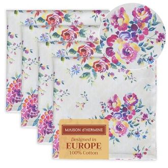 Maison d'Hermine Rose Garden Lot de 4 Serviettes 100% Coton Douces et Confortables Idéal pour Les dîners familiaux, Les Mariages, Les Cocktails, la Cuisine, Le Printem