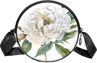 Generic Petit sac &agrave; bandouli&egrave;re Circle pour femme, petit sac &agrave; bandouli&egrave;re Whitepeony avec fermeture &eacute;clair, bretelles r&eacute;glables, sac &agrave; main rond d&eacute;contract&eacute; 