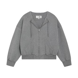 Maison Margiela Distressed Zip-Up Sweatshirt - - Sweatshirts & Hoodies - Damen - Grau - M