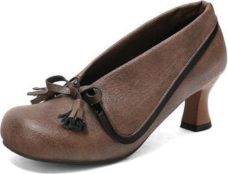 Generic Escarpins vintage &agrave; bout rond pour femme avec noeud d&eacute;coratif, confortables et polyvalents, marron, 38.5 EU