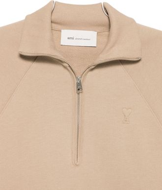 Ami Quarter-Zip Cotton Sweatshirt - Beige