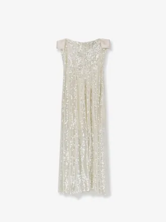 Alberta Ferretti Womens Dress With Sequin Embroidery White Polyester Evening Suits
