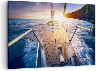 Arttor Wandbilder Dekoration Wohnzimmer Segelboot Meer Bilder auf Leinwand 120x80cm Leinwandbild mit Rahmen Schlafzimmer Küche Deko Wand Kunstdruck Art Groß 