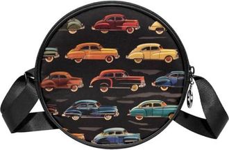 Generic Sac &agrave; bandouli&egrave;re rond pour femme, motif voiture de dessin anim&eacute;, sac &agrave; dos avec fermeture &eacute;clair, bretelles r&eacute;glables, sac &agrave; main rond d&eacute;contract&eacute; po