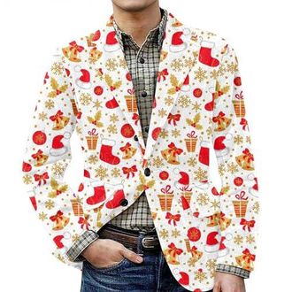 Generic Blazer de Noël pour homme - Avec flocons de neige et motif à carreaux - Veste de costume pour les occasions festives - En matériau facile dentretien -