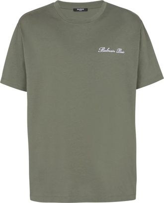 Balmain Homme, Tops, Vert, Taille: S T-shirt Signature Brod&eacute;
