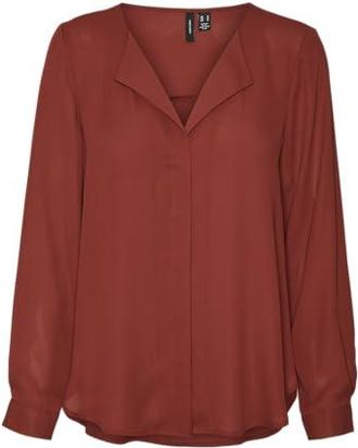 Vero Moda Vmpoel Ls Collar T-Shirt WVN GA Chemisier à Manches Longues, Fired Brick, L Femmes