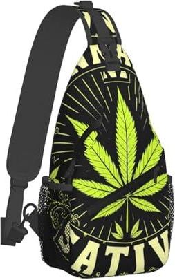 Generic Multifonction Sacoche Homme Bandouliere Feuilles de mauvaises herbes vertes Drapeau Sling Bag Polyester Sling Sac &agrave; Dos pour Cyclisme Camping Homme