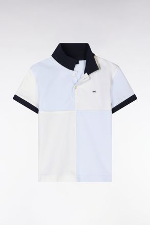 Eden Park Polo Coup&eacute;-cousu &Agrave; Manches Courtes En Coton Ciel Et Blanc Coupe Droite