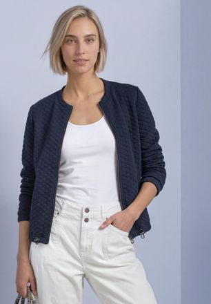 Street One Cardigan STREET ONE, Damen, Gr. 34, blau (schwarzest blau), Stoff, 70% Polyester, 25% Viskose, 5% Elasthan, unifarben, comfort fit normal, Rundhals, B