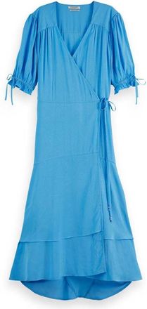 Scotch & Soda Womens Midi Wrap Casual Dress, Aqua Blue, 38