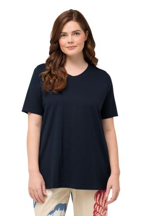 Ulla Popken Damen T-shirt, A-linie, V-ausschnitt, Halbarm, Marine, 62-64 EU