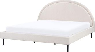 Beliani Beliani - Lit Double &agrave; T&ecirc;te de Lit Ronde Glamour 180 x 200 cm Tissu Boucl&eacute; Beige Clair Margut
