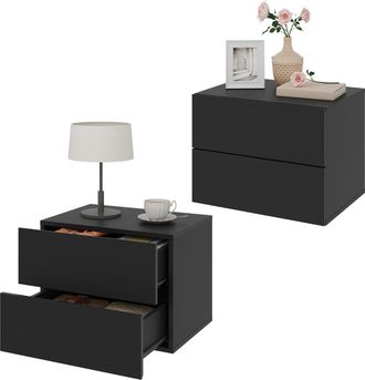 Woltu 2er Set Nachttisch hängend, Wandregal mit Schublade,Nachtschrank Wandmontage, 40x30x30cm,Nachtkästchen zum Einhängen, schwebende Nachtkommode, modern,