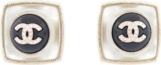 Chanel Ohrringe - NEUE CHANEL CC LOGO QUADRAT OHRRINGE MIT STRASS AU - Gr. unisize - in Gold - f&uuml;r Damen