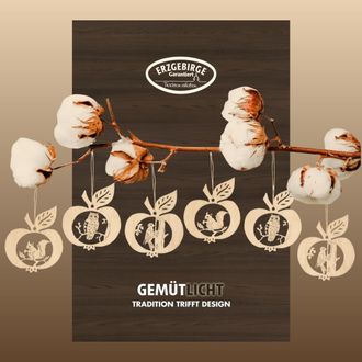 Weigla Baumbehang aus Holz original Erzgebirge I 6-teiliges Baumbehangset Motiv Herbst Äpfel I schöne Bastel- und Geschenkidee für Groß und Klein I Geschenka