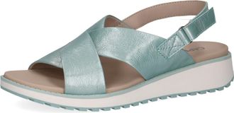 Caprice Damen Sandalen flach aus Leder mit Klettverschluss, Türkis (Turquoise Napl), 38 EU