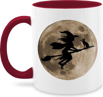 Shirtracer Tasse Tassen 325ml - Hexe Halloween Hexen auf Besen Vollmond Katze Witch Mond - 325 ml - Bordeauxrot - bild fliegende halloween-tasse haloween outfits