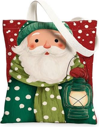 Generic Sacs fourre-tout en toile avec motif de P&egrave;re No&euml;l - R&eacute;utilisables - Vintage - L&eacute;gers et lavables - Pour voyage - 33 x 38 cm