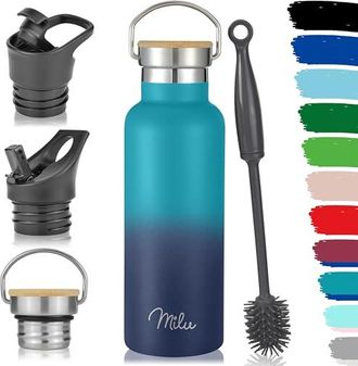Milu Bouteille en acier inoxydable 350ml, 500ml, 750ml, 1l (+3 couvercles) - Bouteille thermo avec paille, bouteille deau, pour boissons chaudes, froides e